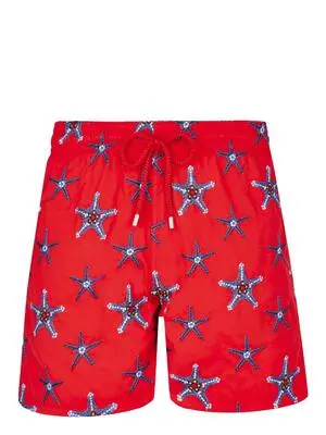 Vilebrequin Mistral Starfish Dance-Embroidered Swim Shorts Orange