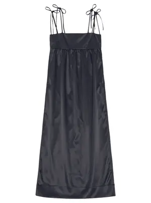 GANNI Sleeveless Satin Maxi Dress - Black