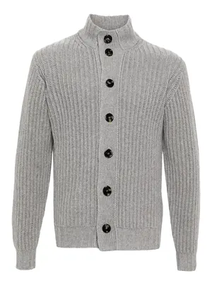 DELL'OGLIO High-neck Cashmere Cardigan - Grey