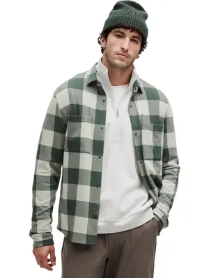 Lululemon Soft Knit Overshirt Check Plaid Dark Forest Bone