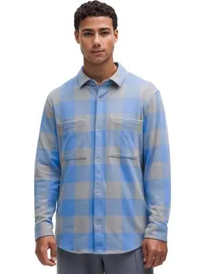 Lululemon Soft Knit Overshirt Check Plaid Porcelain Blue Raceway Grey