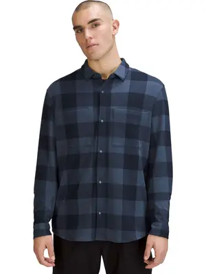 Lululemon Soft Knit Overshirt Check Plaid True Navy Iron Blue