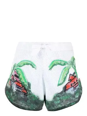 Amiri Graphic-print Crochet-knit Shorts - White