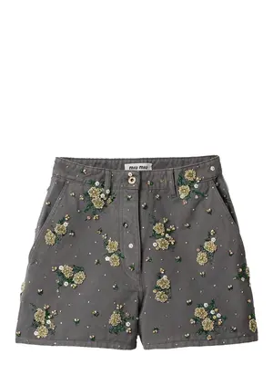 Miu Miu Floral-embellished Bermuda Shorts - Grey