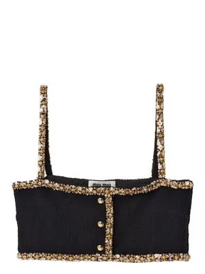Miu Miu Sequin-embellished Tweed Cropped Top - Black