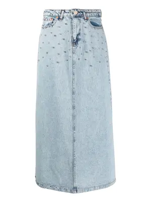 ANA RADU Crystal-embellished Denim Midi Skirt - Blue