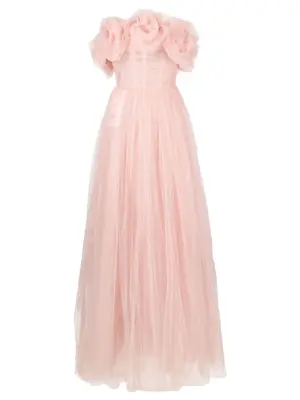 ANA RADU Rose-appliqué Tulle Gown - Pink