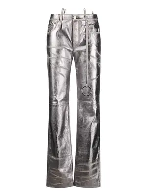 Attico Distressed Straight-leg Leather Trousers - Silver
