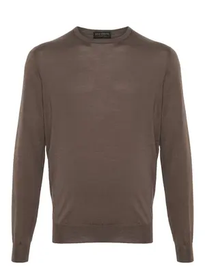 DELL'OGLIO Crew-neck Rib-trim Jumper - Brown