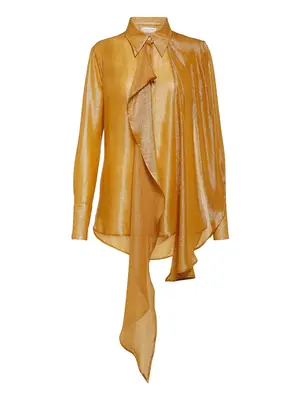 Victoria Beckham Draped Tie-neck Lamé Blouse - Yellow