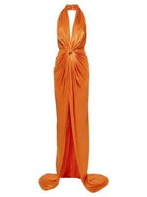 Costarellos Colette Gathered Halterneck Gown - Orange