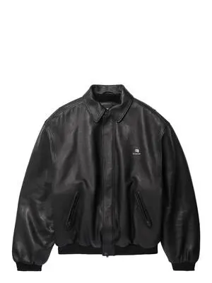 Balenciaga Logo-embroidered Leather Blouson Jacket - Black