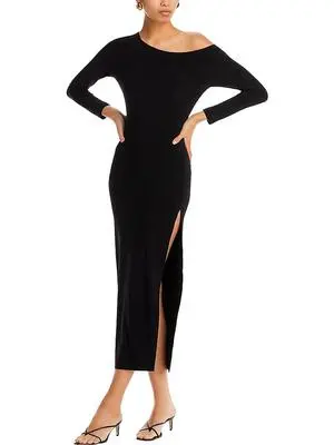 Norma Kamali Asymmetric Side Slit Midi Dress - Black