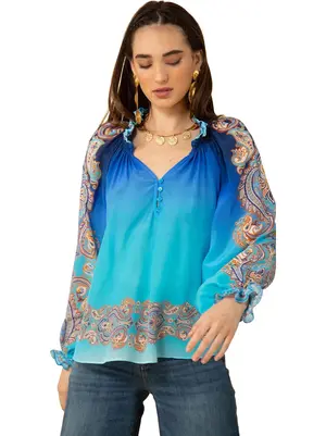 Hale Bob Everleigh Silk Top - Blue