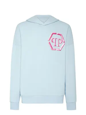 Philipp Plein Logo-embroidered Cotton Hoodie - Blue