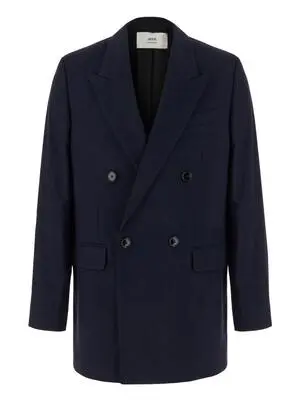 Ami Double-breasted Virgin-wool Blazer - Blue