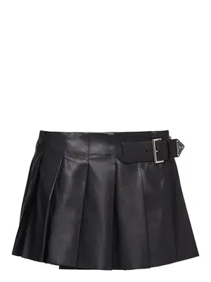 Prada Pleated Leather Miniskirt - Black