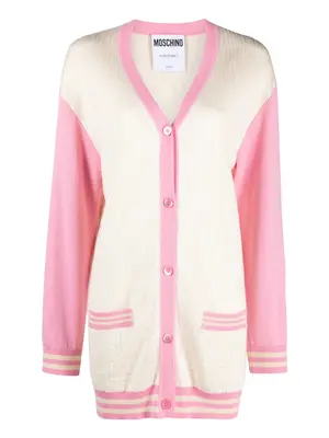 Moschino Monogram-jacquard Virgin Wool-blend Cardigan - Neutrals