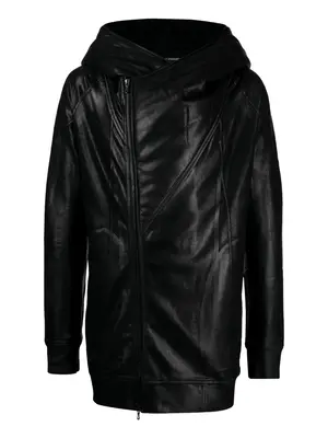 JULIUS Off-centre Faux-leather Jacket - Black