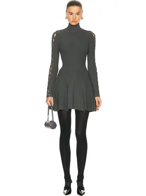 Alaïa Long Sleeve Turtleneck Dress - Asphalte
