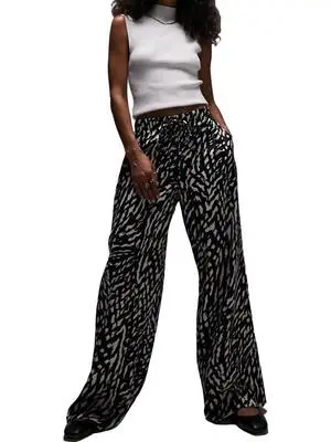 Topshop Satin Wide Leg Drawstring Pants - Black Multi