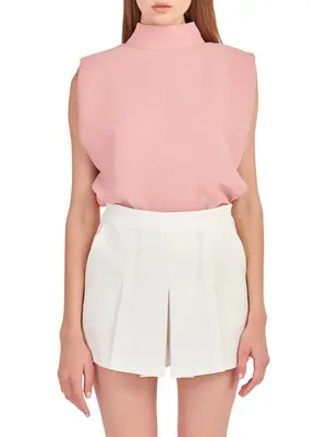 English Factory English Factory Shoulder Pad Mock Neck Top Pink