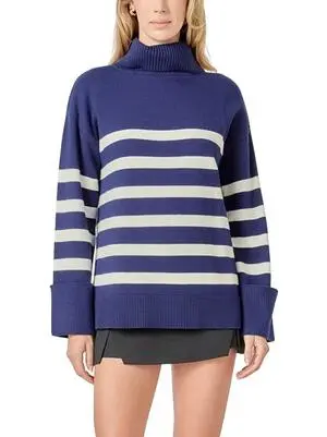 English Factory Stripe Turtleneck Sweater - Navy/white