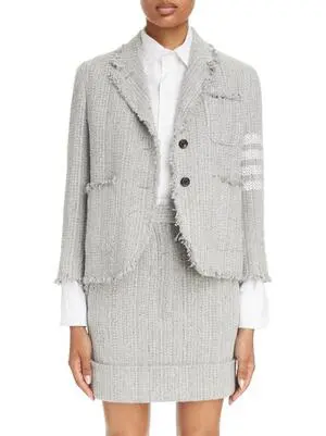 Thom Browne 4-bar Unconstructed Shrunken Tweed Blazer - Medium Grey