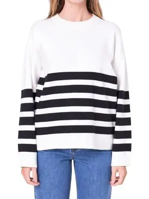 English Factory Stripe Crewneck Sweater - Ivory/black