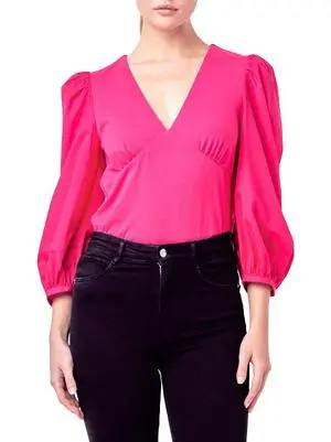 ENGLISH FACTORY English Factory Balloon Sleeve Mixed Media Top