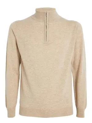 Harrods Cashmere Zip-up Sweater - Beige