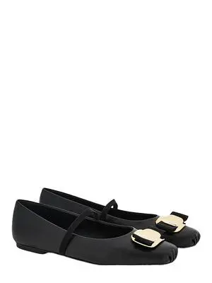 FERRAGAMO Zina Bow Mary Jane Ballet Flats - Black