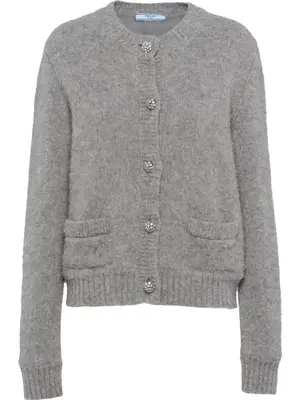 Prada Crystal-button Cashmere Cardigan - Grey