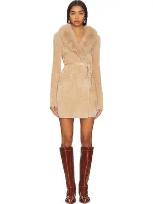 Majorelle Candella Faux Fur Wrap Dress - Beige