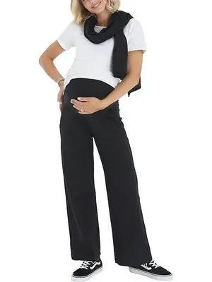 ACCOUCHEE Foldover Waistband Maternity Jogger Pants - Black