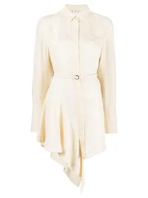 Off-White Asymmetric Ruffled Shirt Dress - White