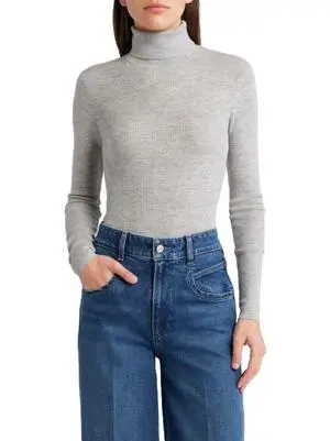 FAVORITE DAUGHTER Amelia Rib Merino Wool Turtleneck Top - Melange Grey