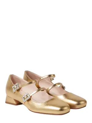 ROGER VIVIER Très Vivier Metallic Leather Mary Jane Pumps - Gold