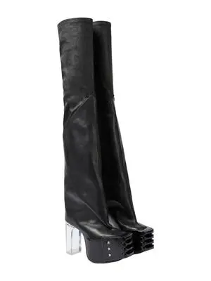 Rick Owens Platform Leather Over-the-knee Boots - Black