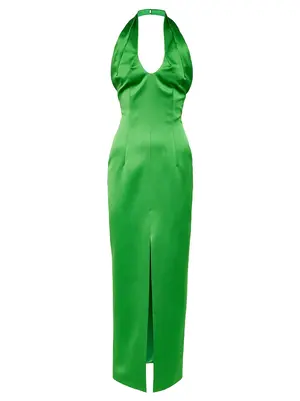 RASARIO Halterneck Satin Midi Dress - Green