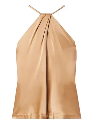 NILI LOTAN Edwige Silk-satin Halterneck Top - Gold
