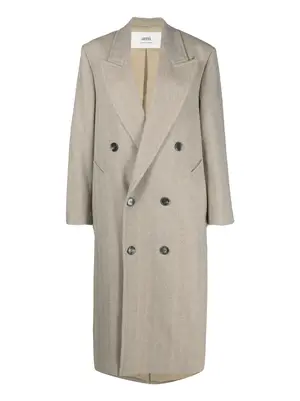 Ami Double-breasted Herringbone Coat - Neutrals