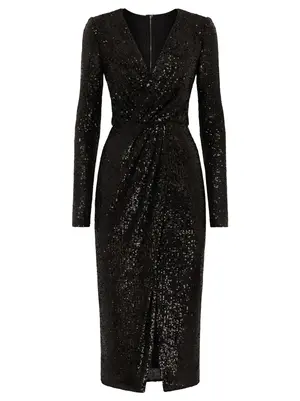 Dolce & Gabbana Sequin-embellished V-neck Dress - Black