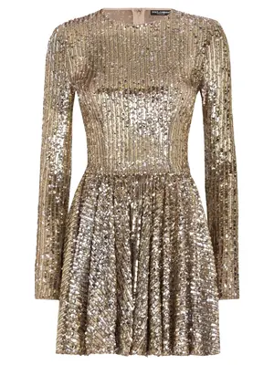 Dolce & Gabbana Sequin-embellished Pleated Minidress - Gold