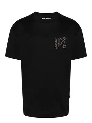 Palm Angels Monogram-appliqué Cotton T-shirt - Black