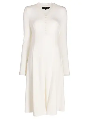 TOUT A COUP Ribbed V-neck Midi Dress - White