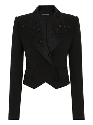 Dolce & Gabbana Crystal-embellished Cropped Blazer - Black