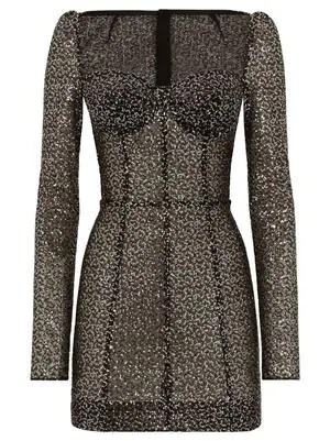 Dolce & Gabbana Long-sleeved Sequined Corset Dress - Black