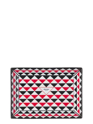 Prada Large Rectangular Porcelain Tray Triangles - Black/red/white