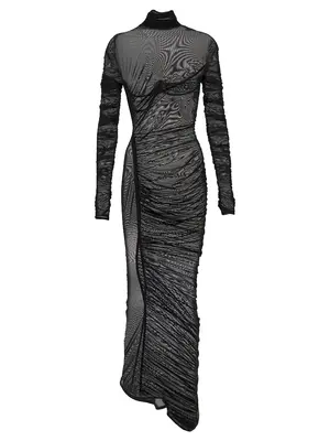 MUGLER Ruched Sheer Maxi Dress - Black